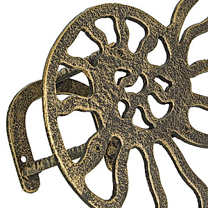 12-Inch Bronze Finish Cast Iron Nautilus Seashell Decorative Hose Holder: Wall-Mounted Outdoor Nautical Décor for Stylish and Functional Garden Organization