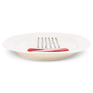 DEMDACO Molded Red Heart Glossy White Stripe 15 x 10 Ceramic Stoneware Oval Platter