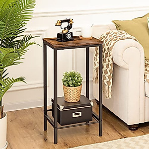 HOOBRO Tall Side Table, Industrial End Telephone Table with Adjustable Mesh Shelves, Small Entryway Table, Laptop Table for Office, Hallway, Living Room, Rustic Brown and Black BF03DH01