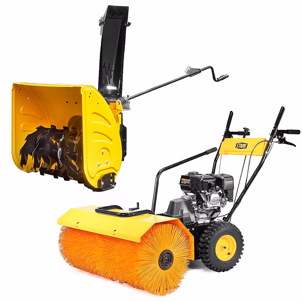 Stark 7HP Power Sweeper Brush Broom/Snow Blower Set Easy Mount Attachment Engine Gas Walk-Behind Sweeper for Leaves, Snow, Dirt, and Gravel