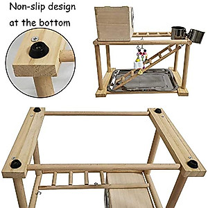 kathson Parrots Playground Bird Playstand Birdcage Play Stand Wood Perch Gym Playpen with Parakeet Nest Box Ladder Feeder Cups Chewing Toys Exercise Activity Center for Conure Cockatiel Lovebirds