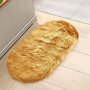 Iseuj Home 23 x 16inch Small Winter Faux Sheepskin Area Rugs Fluffy Artificial Fur Cozy Fuzzy for Bedroom Living Room, Rectangle (Gold)