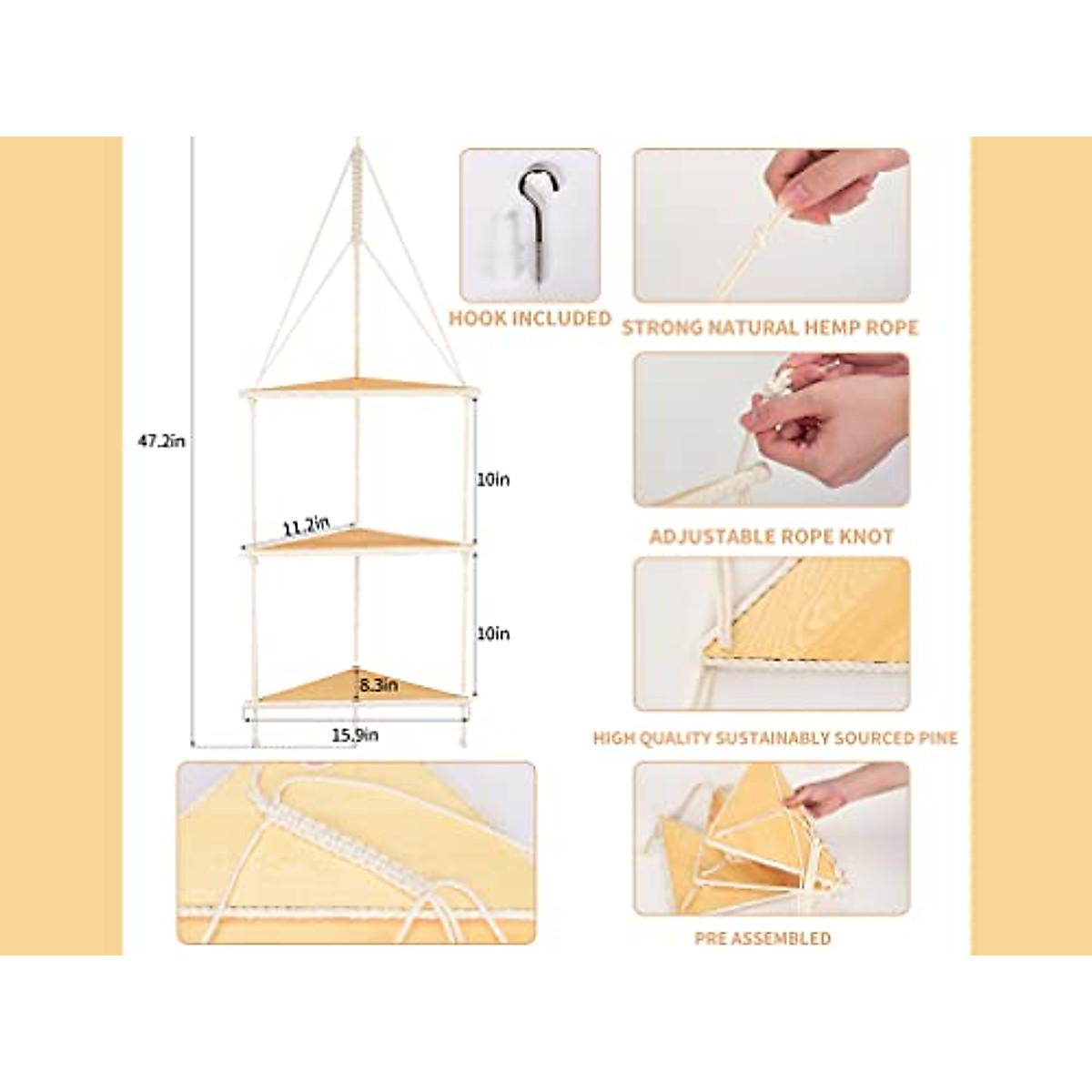 Tinkiture Designs Corner Hanging Shelf (Natural)