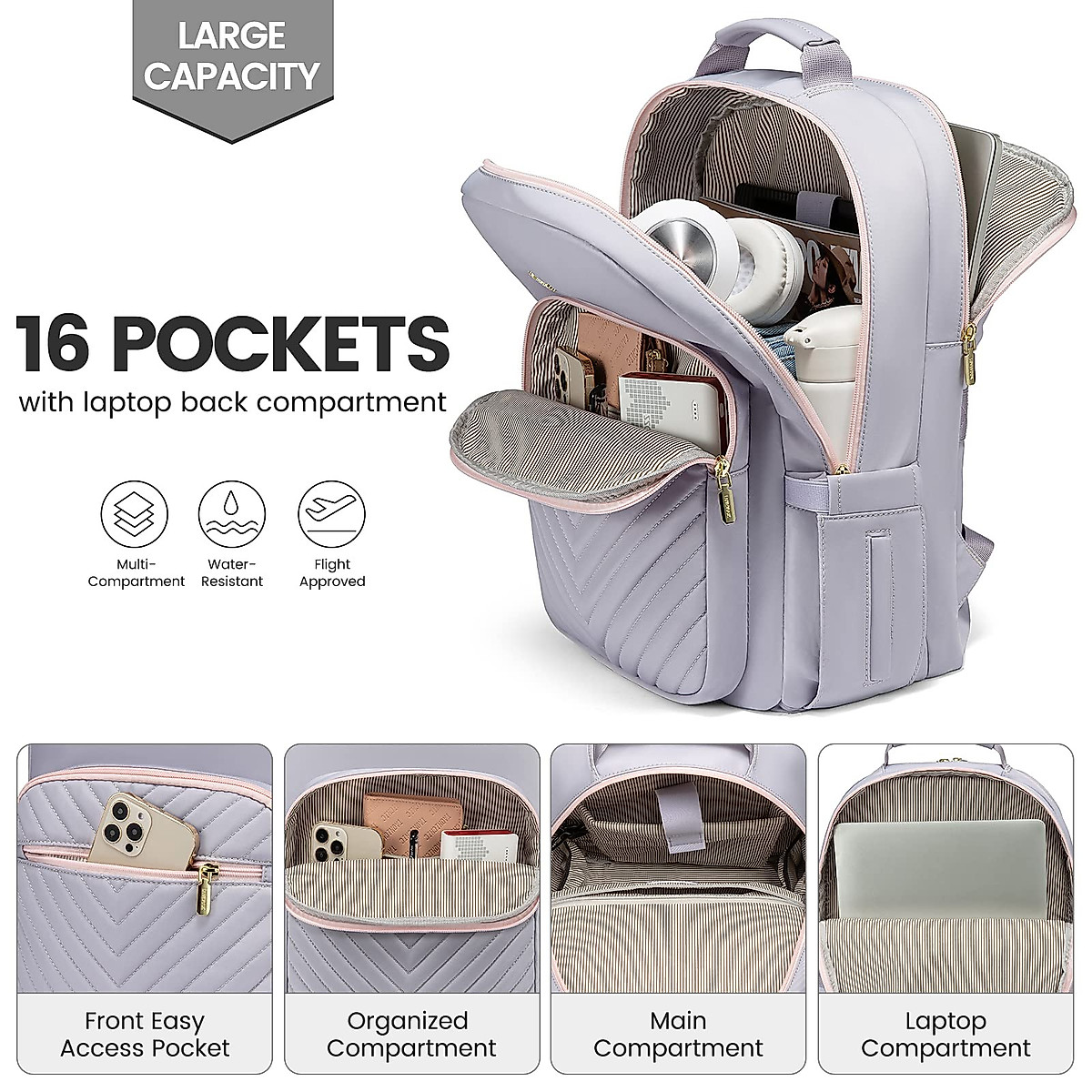 LOVEVOOK Laptop Backpack for Women 18.4 inch,Cute Womens Travel Backpack Purse,Professional Laptop Computer Bag,Waterproof Work Business College Teacher Bags Carry on Backpack with USB Port,Grey Pink