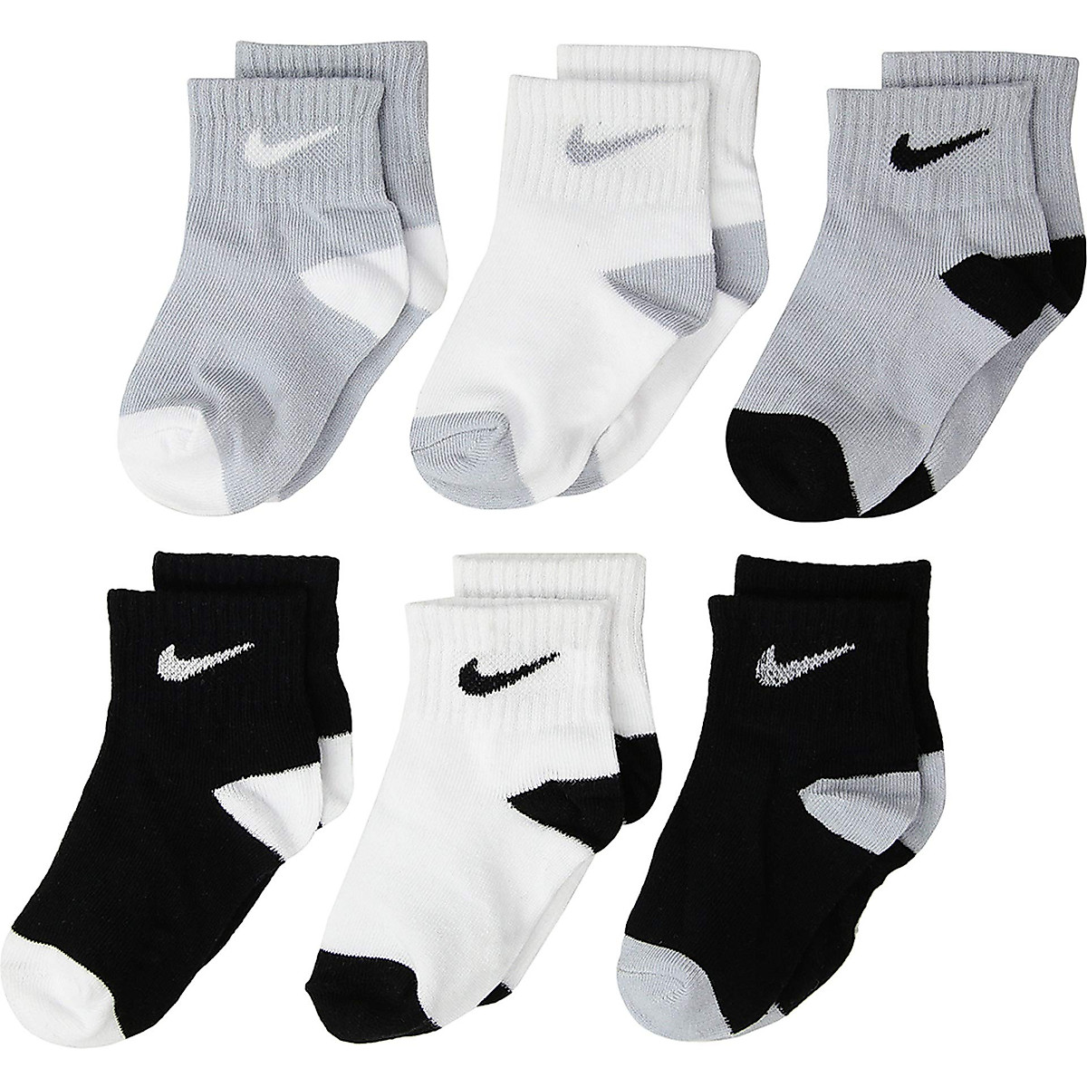 Nike Newborn Baby Socks 6 Pairs, Size 12-24 Months, Black/ Grey/White