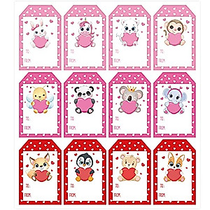 30Pcs Valentine's Day Animal Gift Tag Stickers Cute Sweet Self Adhesive Presents Name Tags Stickers for Valentine Gifts Package, Valentines Wedding Anniversary Party Supplies Presents Decoration