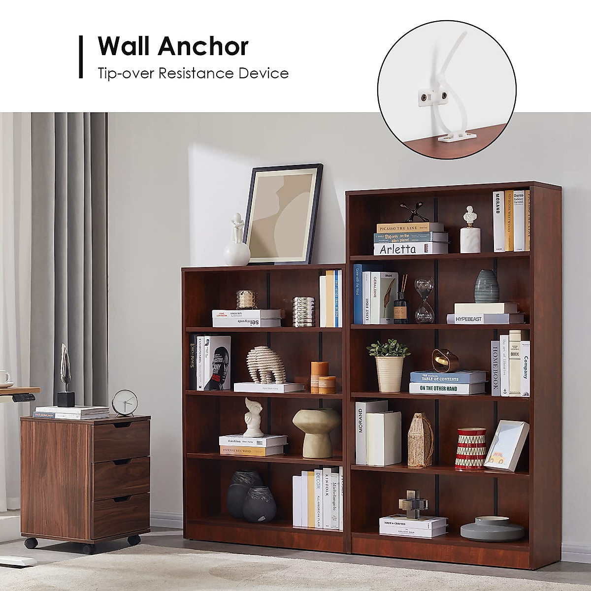 Farini Cherry Bookshelf 5 Shelf Office Bookcase 60 Inches Tall Modern Wood Bookshelf for Living Room Office