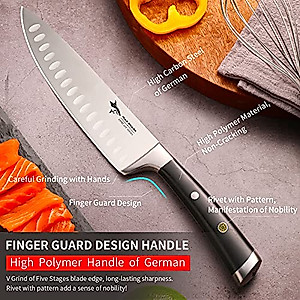 MAD SHARK Kitchen Knife, Chef's Santoku Knife 8 Inch, German High Carbon Stainless Steel Chef Knife, Super Sharp Multipurpose Chopping Knife for Meat Vegetable Fruit with Ergonomic Handle & Gift Box