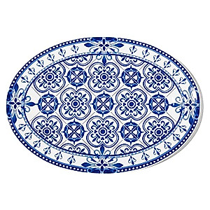 Sonemone 14 inch Blue Serving Platter, Ceramic Oval Serving Plates for Entertaining Party Restaurant, Turkey, Dishwasher & Microwave Safe