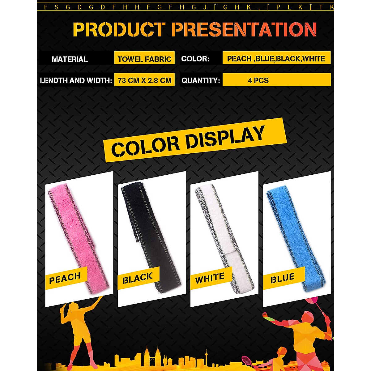 Toweling Racket Overgrip, Super Absorbent Cotton Towel, Skid Resist Absorb Sweat Grip Tape, Handles Protection for Tennis Badminton Racquetball Squash Baseball