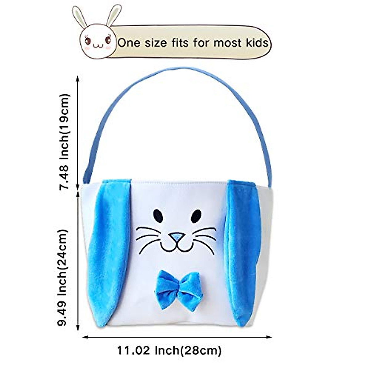 Poptrend Easter Basket Bags,Bunny Easter Bucket，Easter Eggs/Gift Baskets for Kids,Bunny Tote Bag Bucket for Easter Eggs,Toys, Candy,Gifts (Blue)
