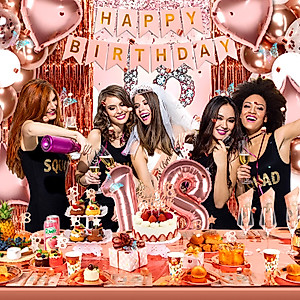 HJINGY 18th Birthday Decorations for Girls, Rose Gold Party Decorations Include Balloons, Backdrop, Curtains, Banner, Sash, Crown, Tablecloth, Plates, Cake Toppers for Women Girls Princess Queen Party