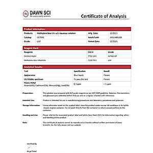DAWNSCI Methylene Blue 1% 30 mL Glass Dropper Bottle |USP-Grade Methylthioninium Chloride Liquid | for Brain Function & Cognitive Health | No Formaldehyde