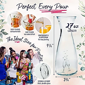 PRESTIGE Mimosa Bar Kit - Glass Carafe with Lids 27oz & Brunch Decor, Mimosa Pitcher w/Plastic Carafe Lid, Bubbly Juice Carafes for Mimosa Bar Supplies, Baby Bridal Shower (Mimosa Set (3 Carafes))