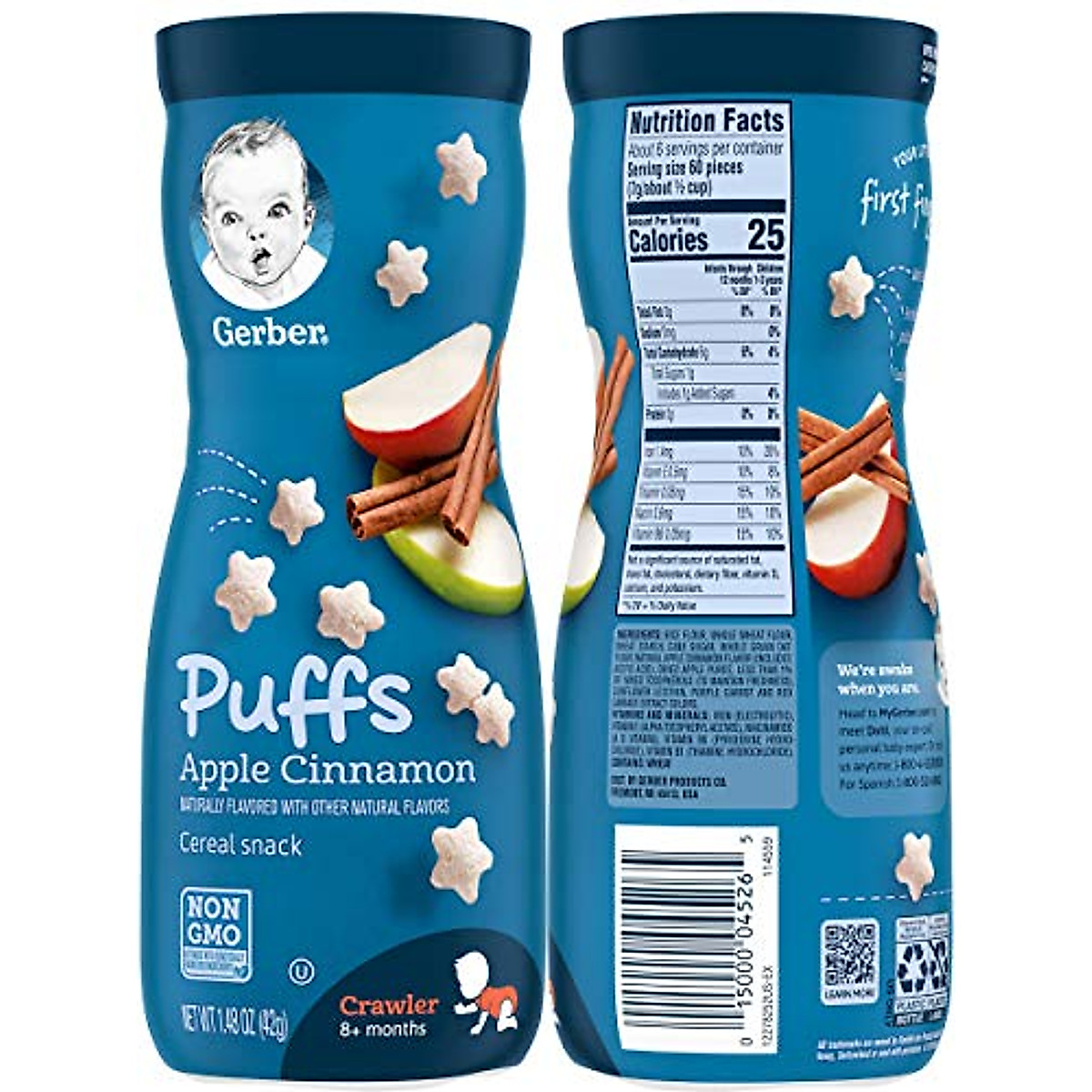 Gerber Puffs Cereal Snack Variety Pack - 1 Apple Cinnamon, 1 Blueberry, 1 Strawberry Apple - 1.48 OZ Each (Pack of 3)