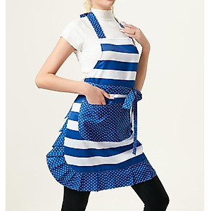 Lovely Lady's Kitchen Fashion Cooking Baking Kitchen Aprons with Pockets for Mother's Day Gift, Plus Size Apron (31 x 28 Inches) Blue,white