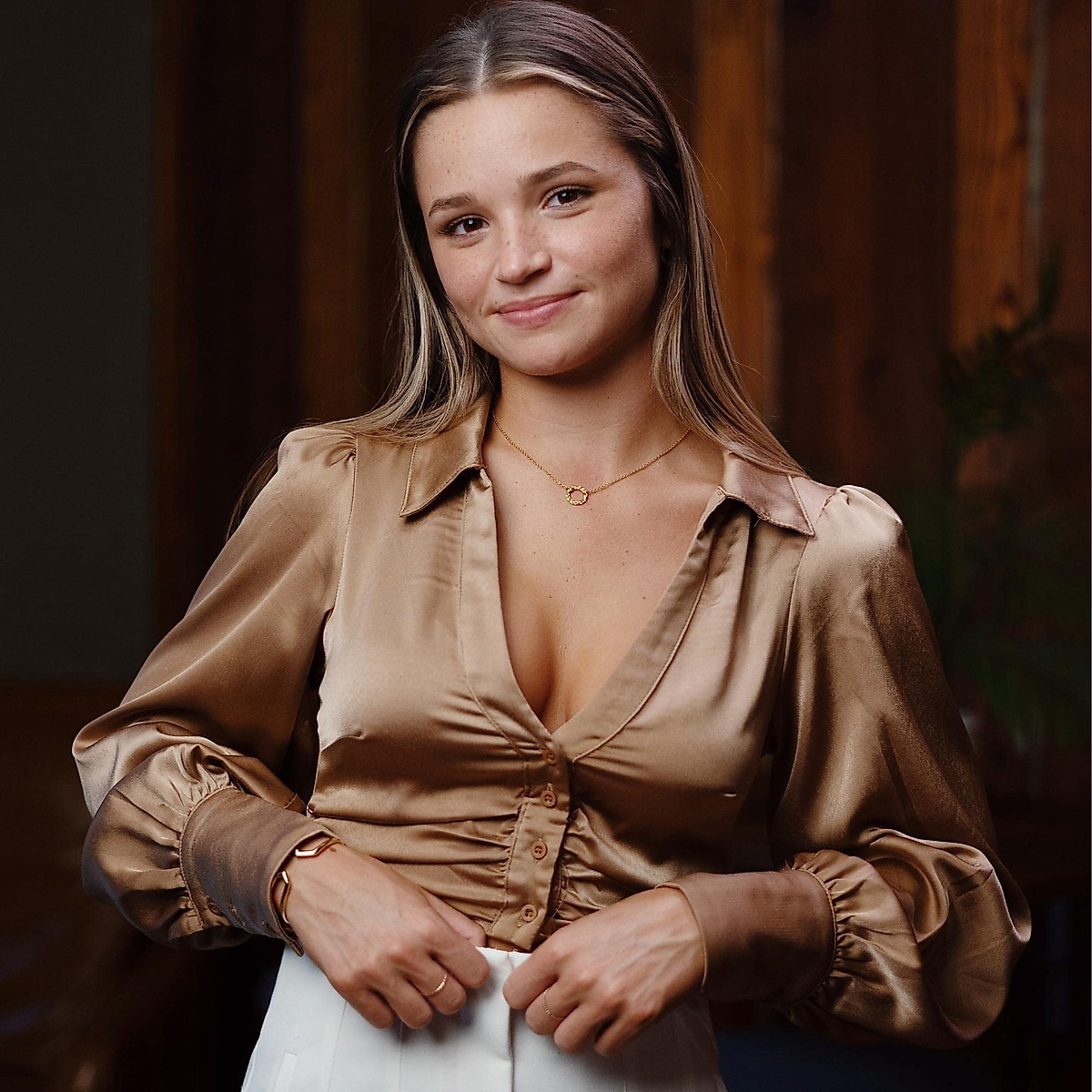 Ava Riley Necklaces for Women Gold Necklace Dainty Karma Choker Hammered Open Circle 14K Real Plated Jewelry