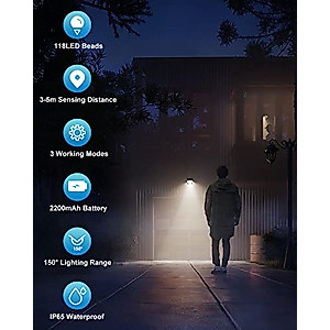 SEZAC Solar Outdoor Lights [10 Pack/3 Lighting Modes] Solar Motion Sensor Security Lights Ultra-Bright, Wireless Wall Lights Solar Powered for Outside Patio Garden Backyard Fence Stairway (118LED)