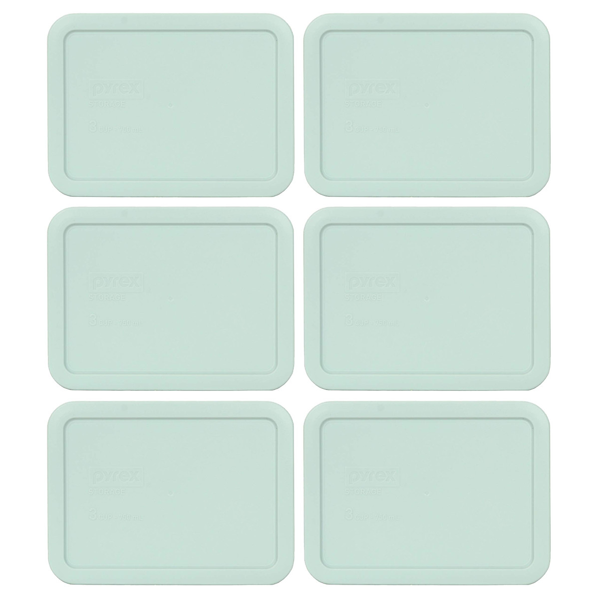 Pyrex 7210-PC 3 Cup Muddy Aqua Rectangle Plastic Food Storage Lid - 6 Pack Made in the USA