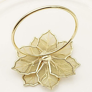 NAGU Flower Napkin Rings Set of 6, Hollow Out Floral Napkin Holder Adornment Exquisite Household Napkins Rings Set Rhinestone Napkin Rings for Wedding Banquet Christmas Table Setting (Gold)
