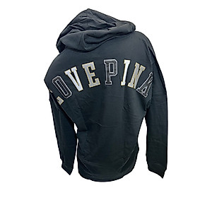 Victoria's Secret Pink Cotton Oversize Pullover Glitter Hoodie Tee/Shirt Color Black Shine Size Medium New