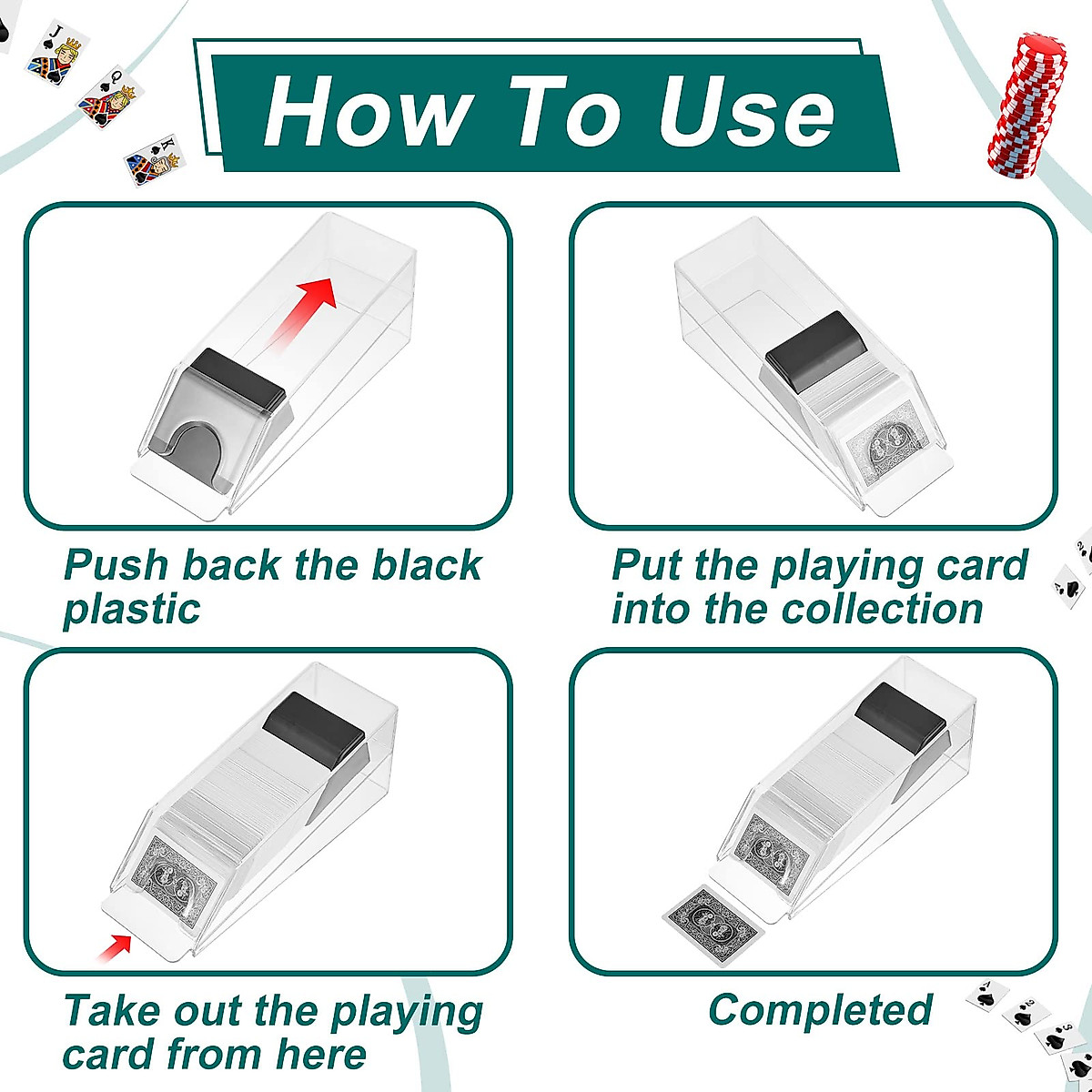 Deekin 6 Deck Blackjack Shoe with Discard Tray Clear Acrylic Card Dispenser for Playing Cards Playing Card Blackjack Dealing Shoe Dispenser Discard Holder Trays for Blackjack Games (2 Pieces)