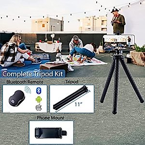 Fugetek Flexible Phone Camera Tripod Stand Holder, with Bluetooth Remote, Compact, Adjustable Legs, Durable Design, Waterproof, GoPro, iPhone XR/XS Max, XS/X, Android Samsung Galaxy, (Black)