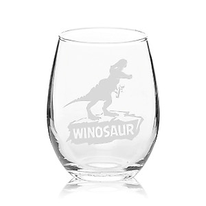 Veracco Winosaur Stemless Wine Glass Funny Birthday Gift For Wine Lover Enthusiast Dinosaur Party Favor (Stemless Glass)