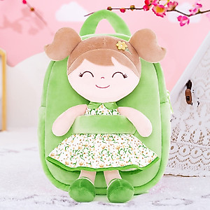 Gloveleya Kids Backpack Toddler Backpack Soft Plush Flower Fairy Girls Doll Backpack Green 9"