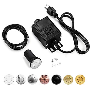 Garbage Disposal Air Switch Kit, Sink Top Waste Disposer On/Off Switch with Aluminum Alloy Power Module (LONG BRUSHED NICKEL STAINLESS STEEL BUTTON) by CLEESINK