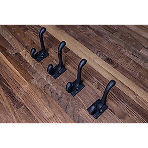 CRAFTSMAN ROAD Vintage Cast Iron Wall Hooks (Black Texture Finish, Set of 4) - Rustic, Farmhouse Coat Hooks | Great for Coats, Bags, Towels, Hats | Classic Stout