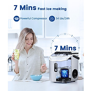COWSAR Nugget Ice Maker Countertop, Chewable Nugget Ice Cubes Machine, Quick Ice Making 34Lbs/Day, Self-Cleaning, Portable Ice Machine for Home Kitchen Office Party