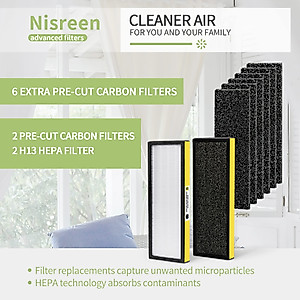 Nisreen AC4825 HEPA Filter B Replacement Compatible with Guardian FLT4825 Filter B, for 22" Air Pu-rifier Models AC4825E AC4825 AC4300 AC4900CA AP2200CA, 2 HEPA and 6 Pre-Filter