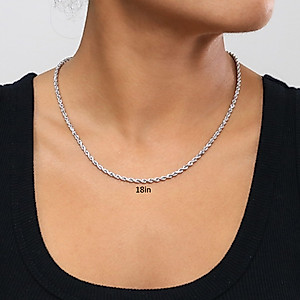 Nuragold 10k White Gold 3mm Rope Chain Diamond Cut Pendant Necklace, Mens Womens Jewelry 16" 18" 20" 22" 24" 26" 28" 30"