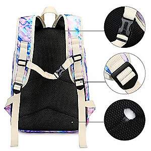 CAMTOP Backpack for Girls Kids School Backpack with Lunch Box Preschool Kindergarten BookBag Set (Tie-Dye blue purple)