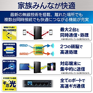ELECOM WiFi wireless LAN router 11ac/n/a/g/b867 + 300Mbps wired Giga Dual core CPU Beamforming Z WRC - 1167GHBK2-S (Japan Import)