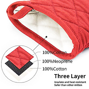 1 Pair Short Oven Mitts, Heat Resistant Silicone Kitchen Mini Oven Mitts for 500 Degrees, Non-Slip Grip Surfaces and Hanging Loop Gloves, Baking Grilling Barbecue Microwave Machine Washable