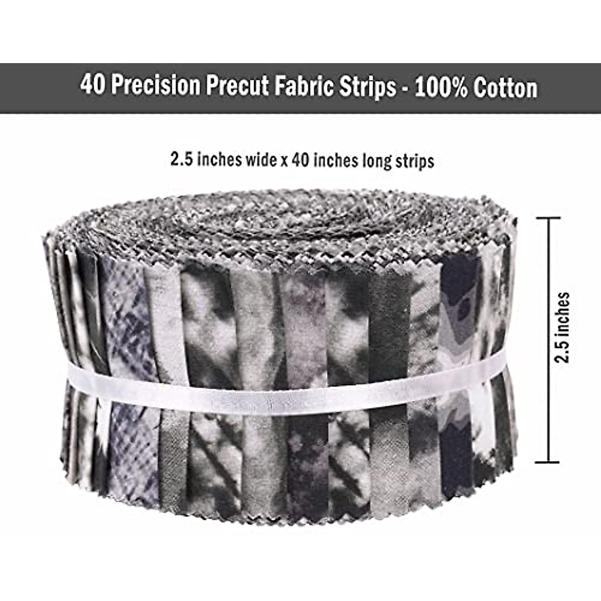 Soimoi 40Pcs Tie Dye Print Cotton Precut Fabrics for Quilting Craft Strips 2.5x42inches Jelly Roll - Black