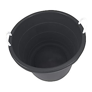 Homz Durable Plastic 17 Gallon Stackable Round Utility Storage Container Bucket Tub with Strong Nylon Rope Handle, Black (4 Pack)
