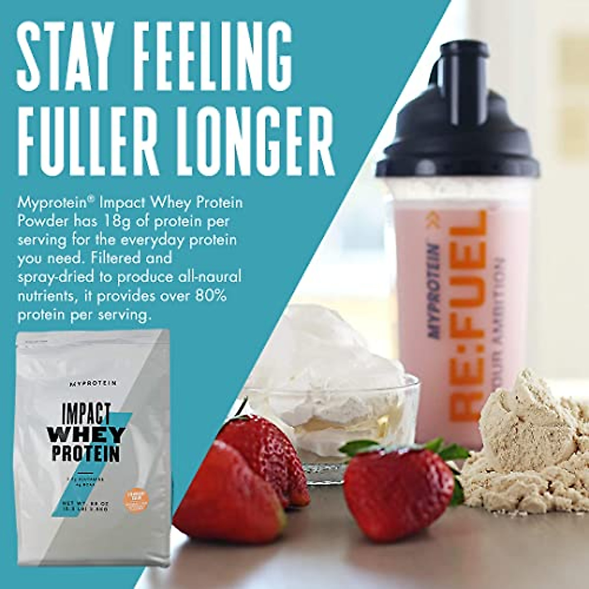 Myprotein® Impact Whey Protein Powder, Strawberry Cream, 5.5 Lb (100 Servings)