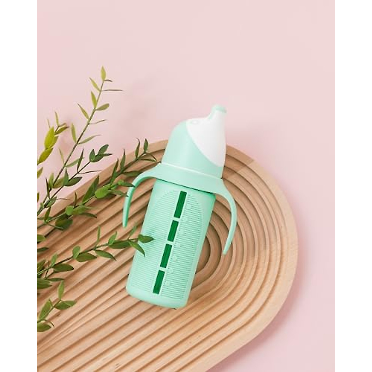 Tabor Place - Set of 2 Sampler pack - Glass Sippy Cup for Toddlers - 1 Large 8oz & 1 Mini 5 oz cup in Mint Green