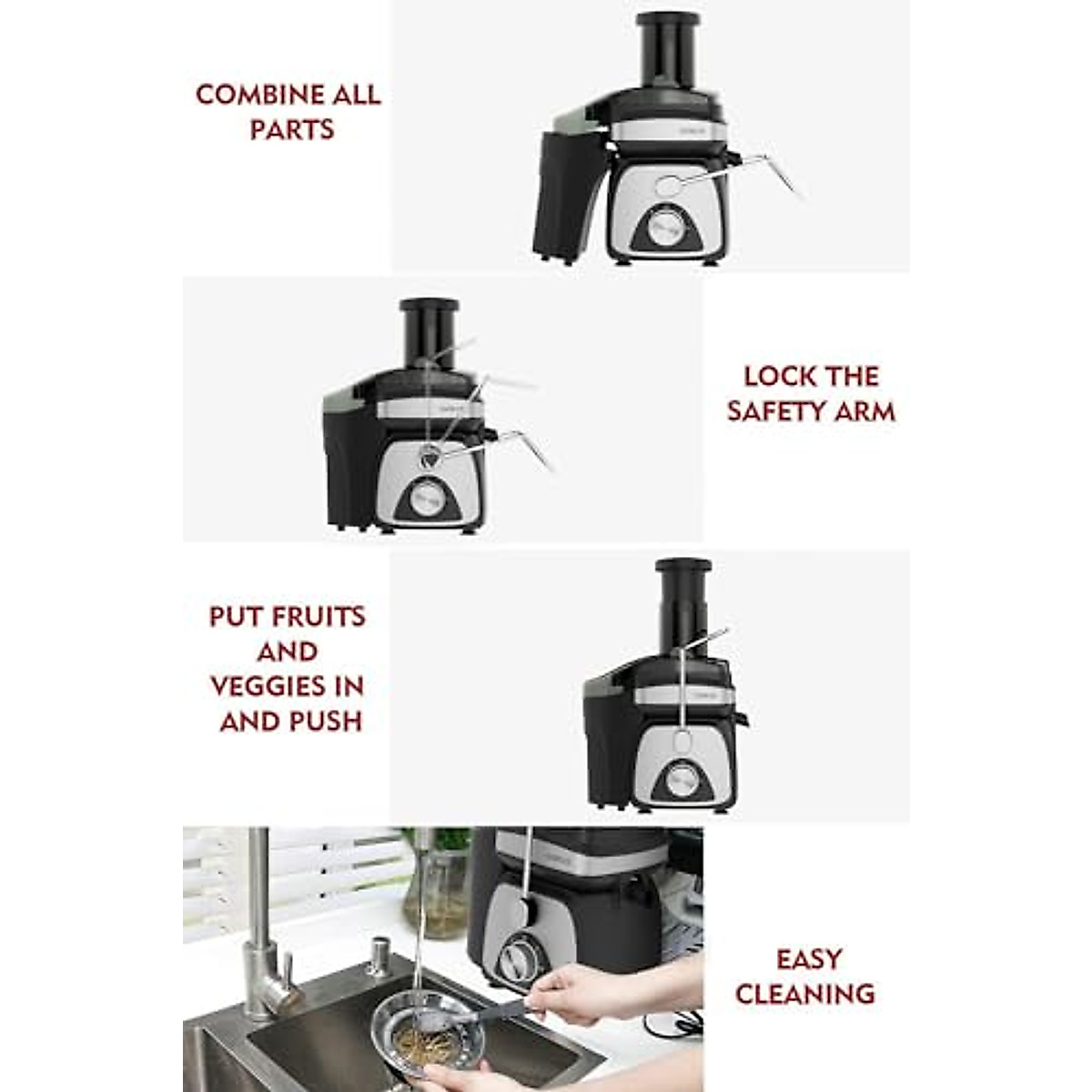 AZEUS Centrifugal Juicer Machines, Juice Extractor with Germany-Made 163 Chopping Blades (Titanium Reinforced) & 2-Layer Centrifugal Bowl, High Juice Yield, Easy to Clean, Anti-Drip,100% BPA-Free