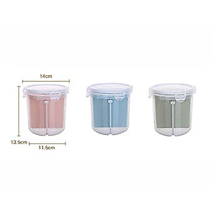 Dividers Cereal Containers Airtight Clear Food Storage Containers with Separate Grids Sealed Dispenser with Flip Top for Nuts Sugar Snacks Candy Beans(Green)