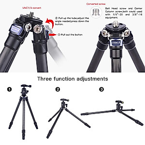 AOKA 28in/1.1lb Lightweight Compact Carbon Fiber Tripod with 360° Ballhead Travel Mini Tripod for Mobile Phone and Compact Mirrorless Cameras Black