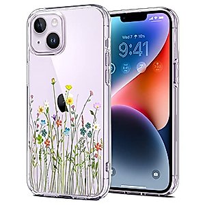 Unov Clear Case with Design Embossed Floral Pattern Compatible with iPhone 14 /13 Soft TPU Bumper Slim Protective 6.1 Inch (Flower Bouquet)