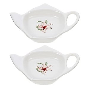 Ceramic Teabag Caddy Holder: Teapot Shaped Tea Bag Holder Resting Caddy Saucer Dessert Spoon Rests Teabag Saucer Seasoning Dish Loose Tea Dish 2Pcs