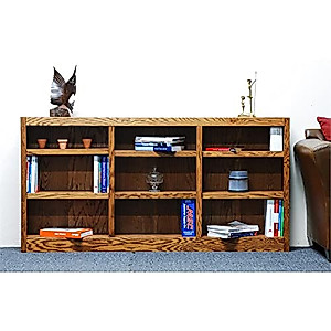 Traditional 36" Tall 9-Shelf Triple Wide Wood Bookcase in Dry Oak