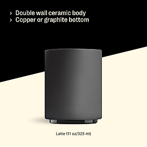 Fellow Monty Milk Art Cups - Double Wall Ceramic Latte Mug, Matte Black with Graphite Base, 11 oz Cup
