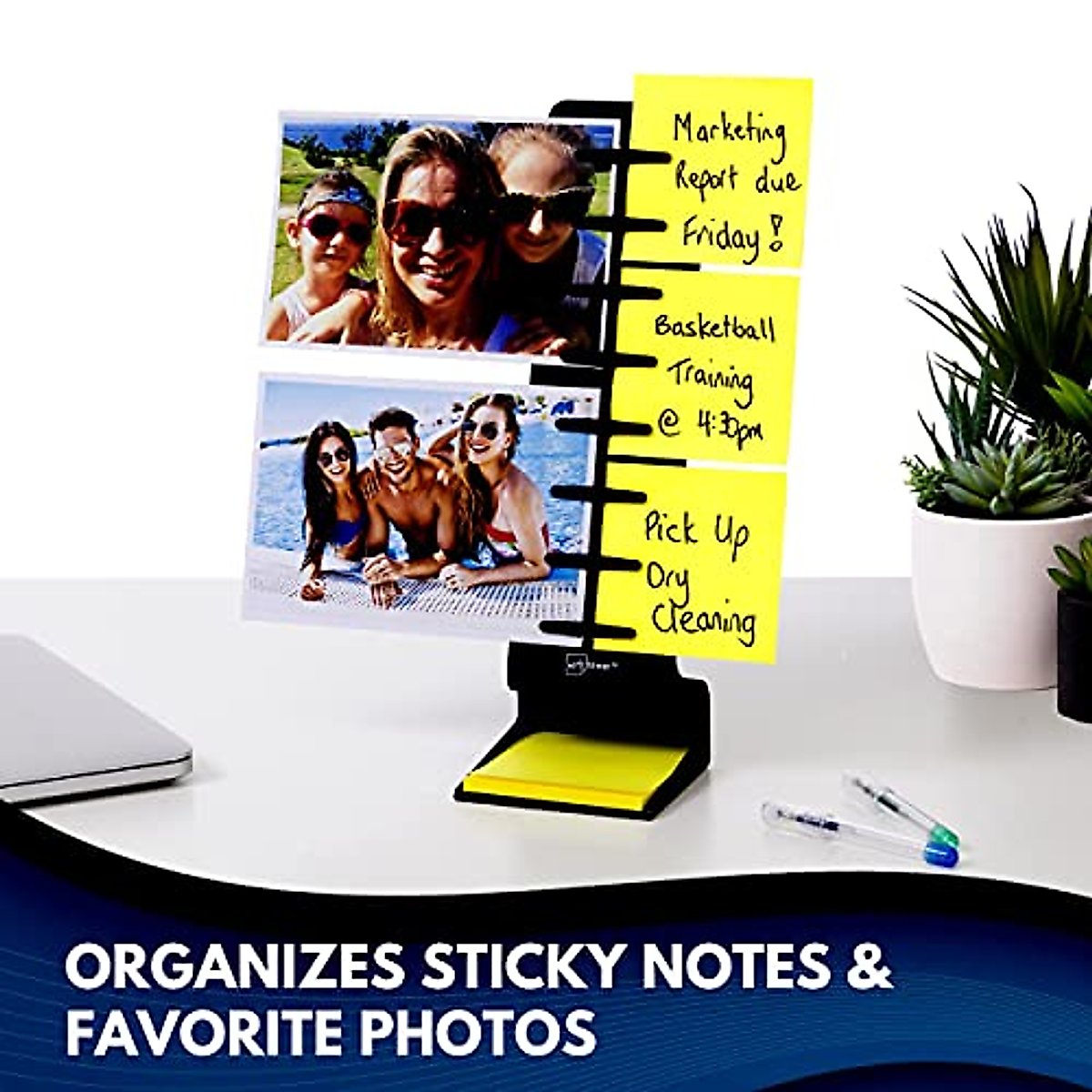 Note Tower Desktop Pro Document Holder - 2 Page Paper Holder, Easy Loading for Fast Typing, Displays Papers & Photos, Organizes Sticky Notes, Includes 50 Sheets 3"x3" Sticky Notes, Black
