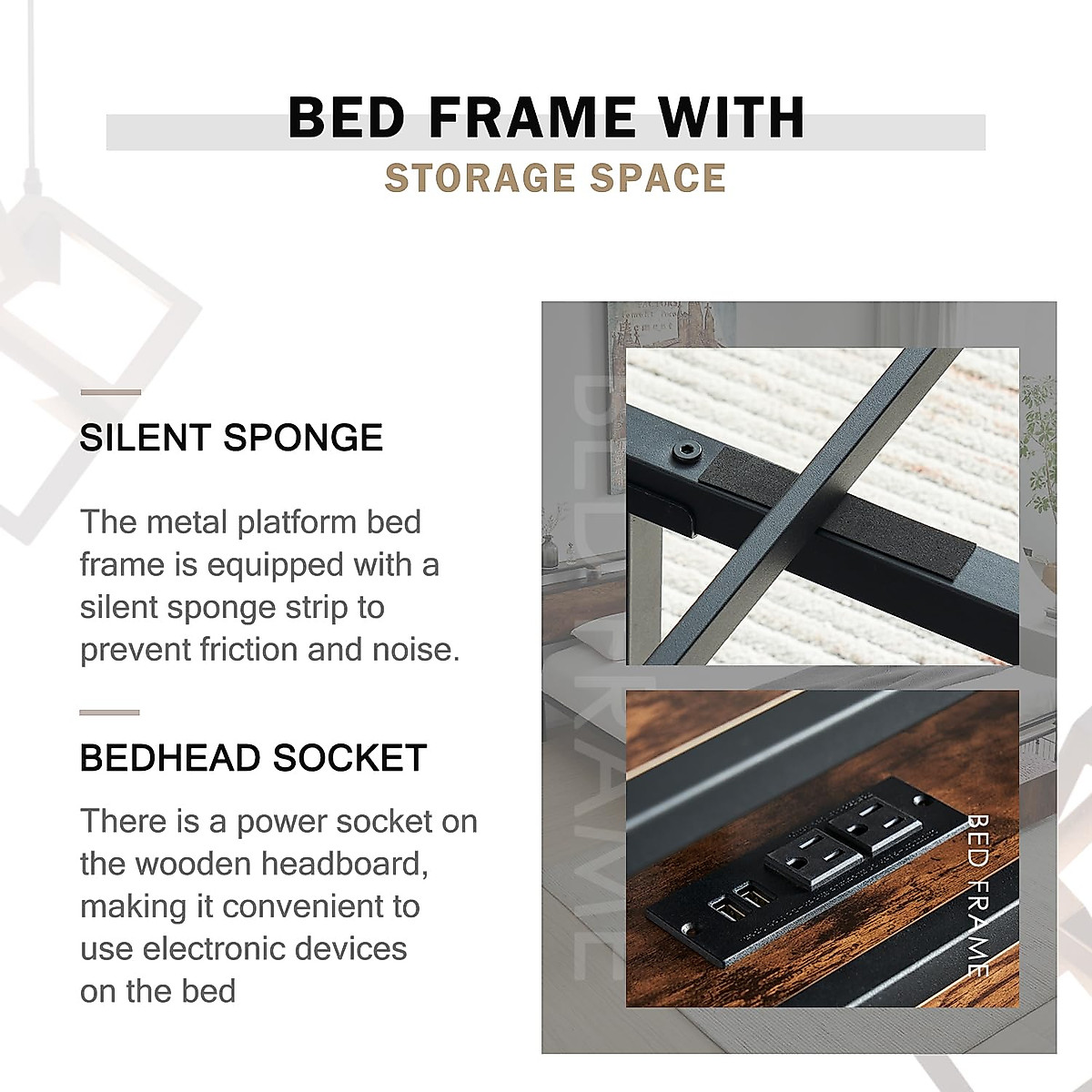 Virabit Bed Frame Full Size with Drawers, Full Platform Bed Frame with Headboard and Power Outlets, No Box Spring Needed, Easy Assemble(Brown).